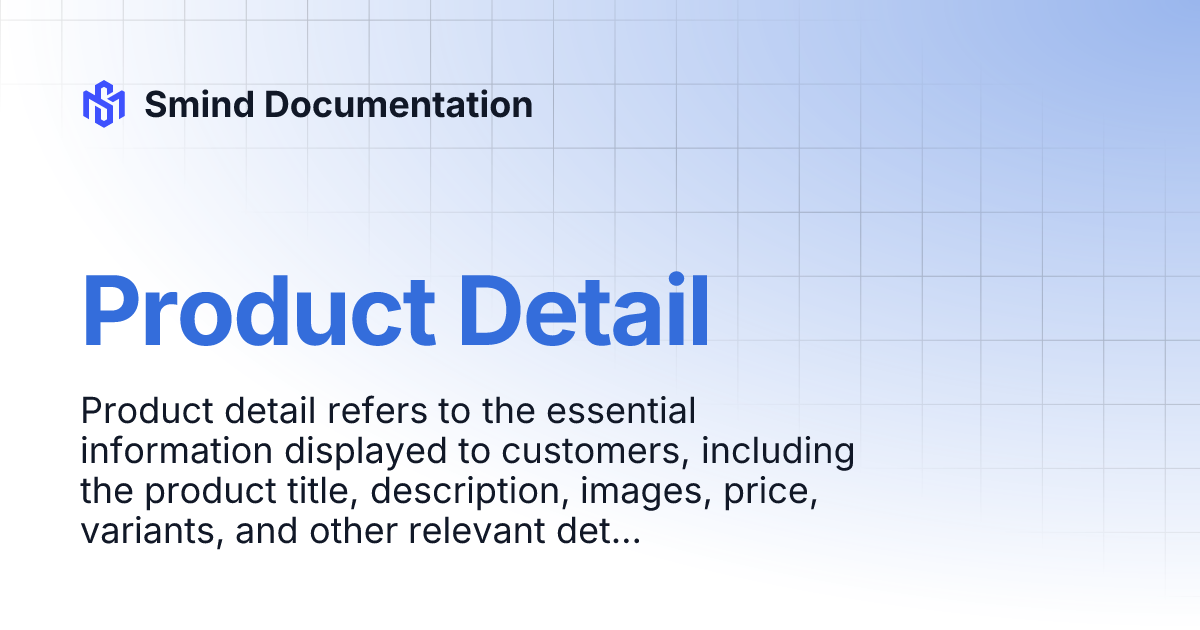 Product Detail | Smind Documentation
